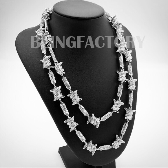 Hip Hop Urban Fashion Silver plated Iced Barbed Wire 18" 20" 24" Chain ...