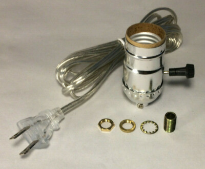 Vintage Table Lamp Rewiring Kit w/ Nickel Plated 3-Way Socket, Clear ...