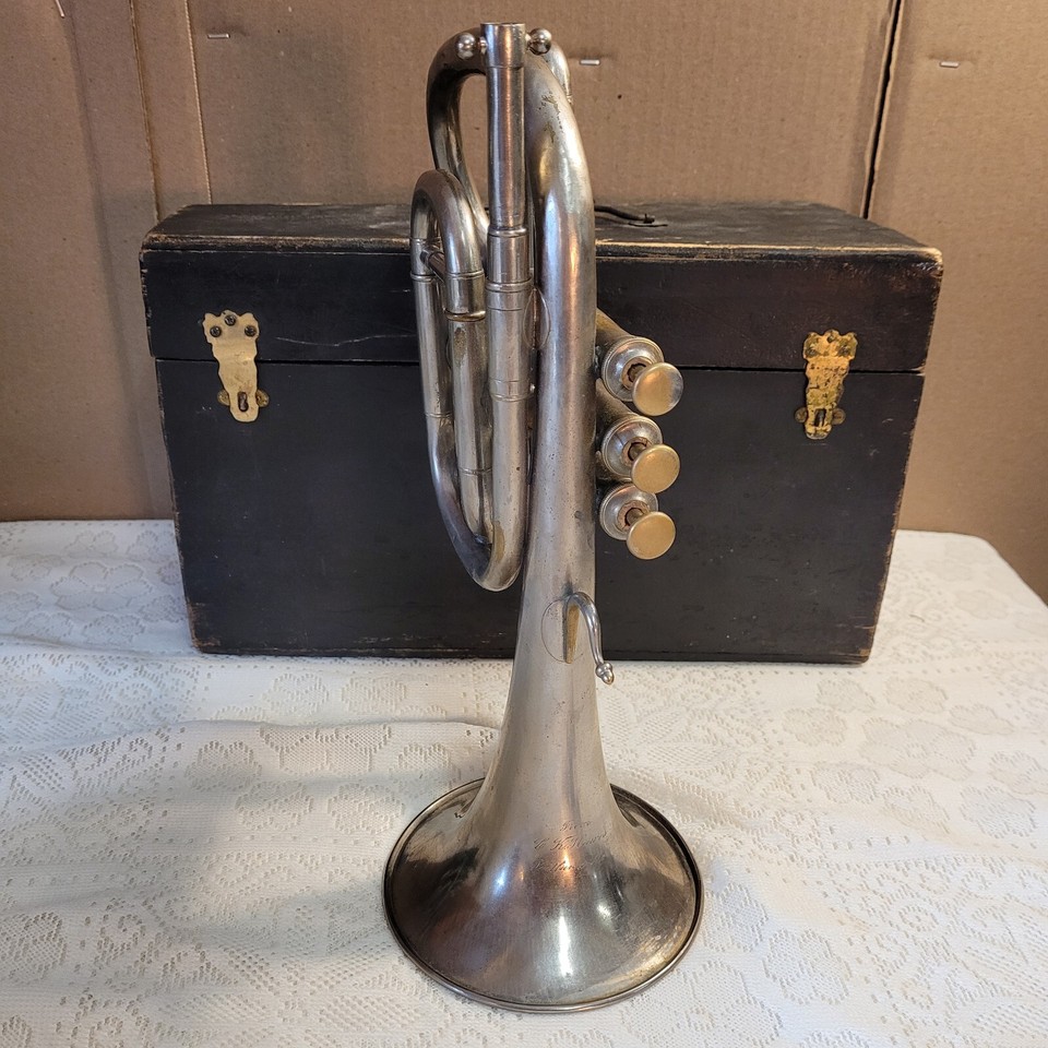 Antique Civil War Cornopean Horn Cornet and Wooden Coffin Case | eBay
