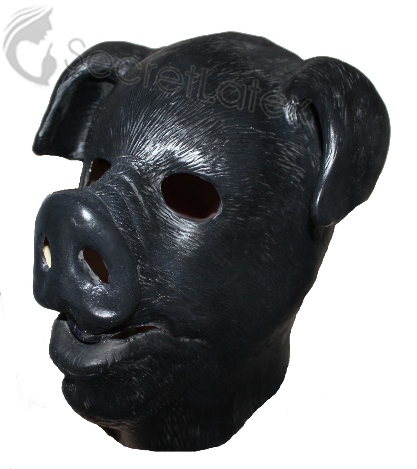 BLACK LATEX PIG FETISH FULL HEAD HEAVY THICK RUBBER HOOD BOAR HOG MEN ...
