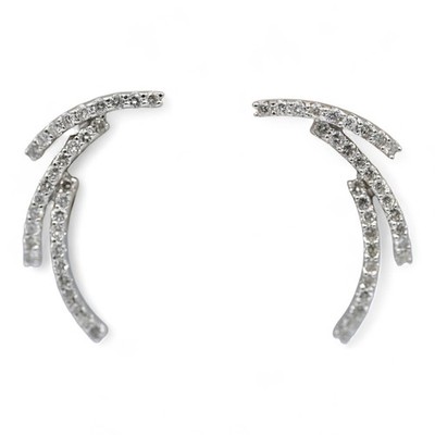 MODERN THREE ROW RBC DIAMOND SPRAY DANGLE EARRINGS 18K WHITE GOLD ...