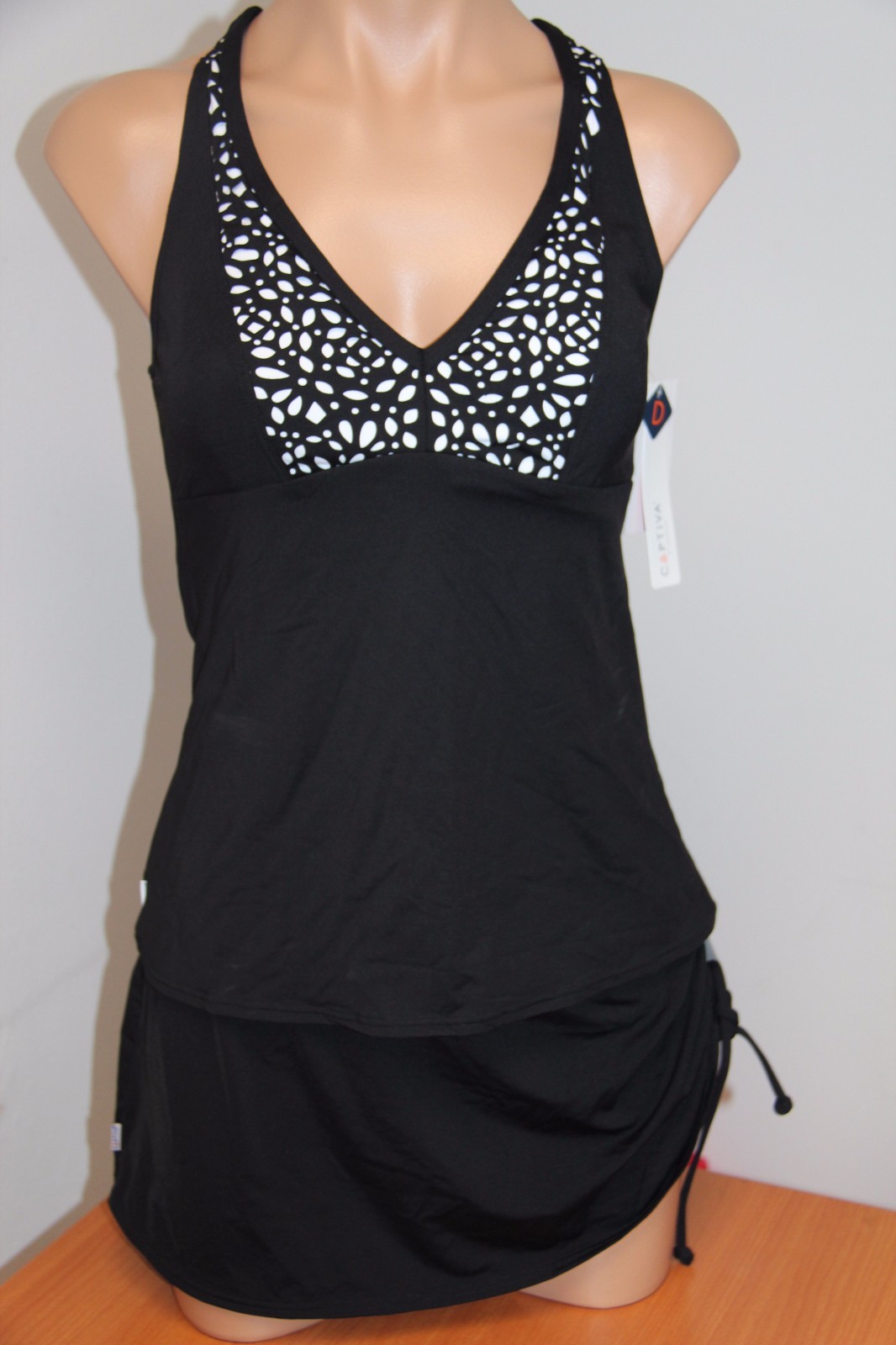 NWT Captiva Swimsuit Bikini 2pc set Sz L M D-cup Black Skirt | eBay