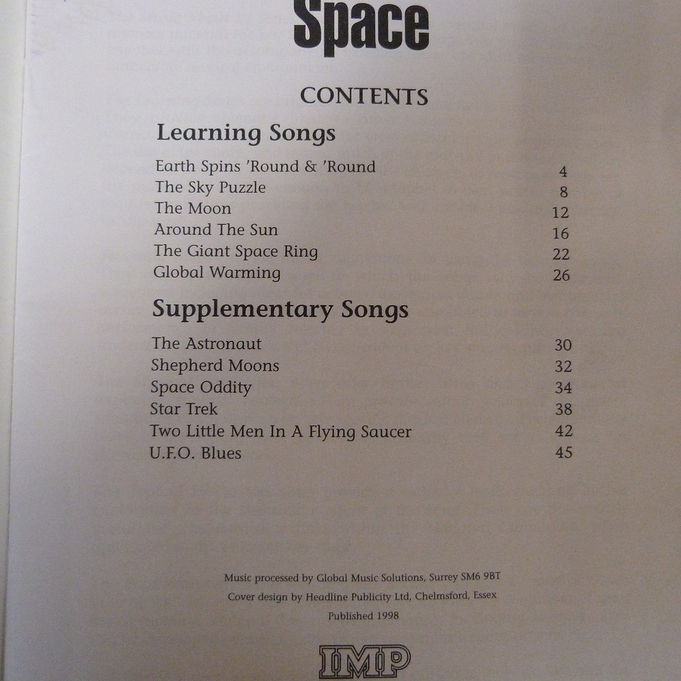 songbook MUSIC ABOUT SPACE Key stage 1, music about us | eBay