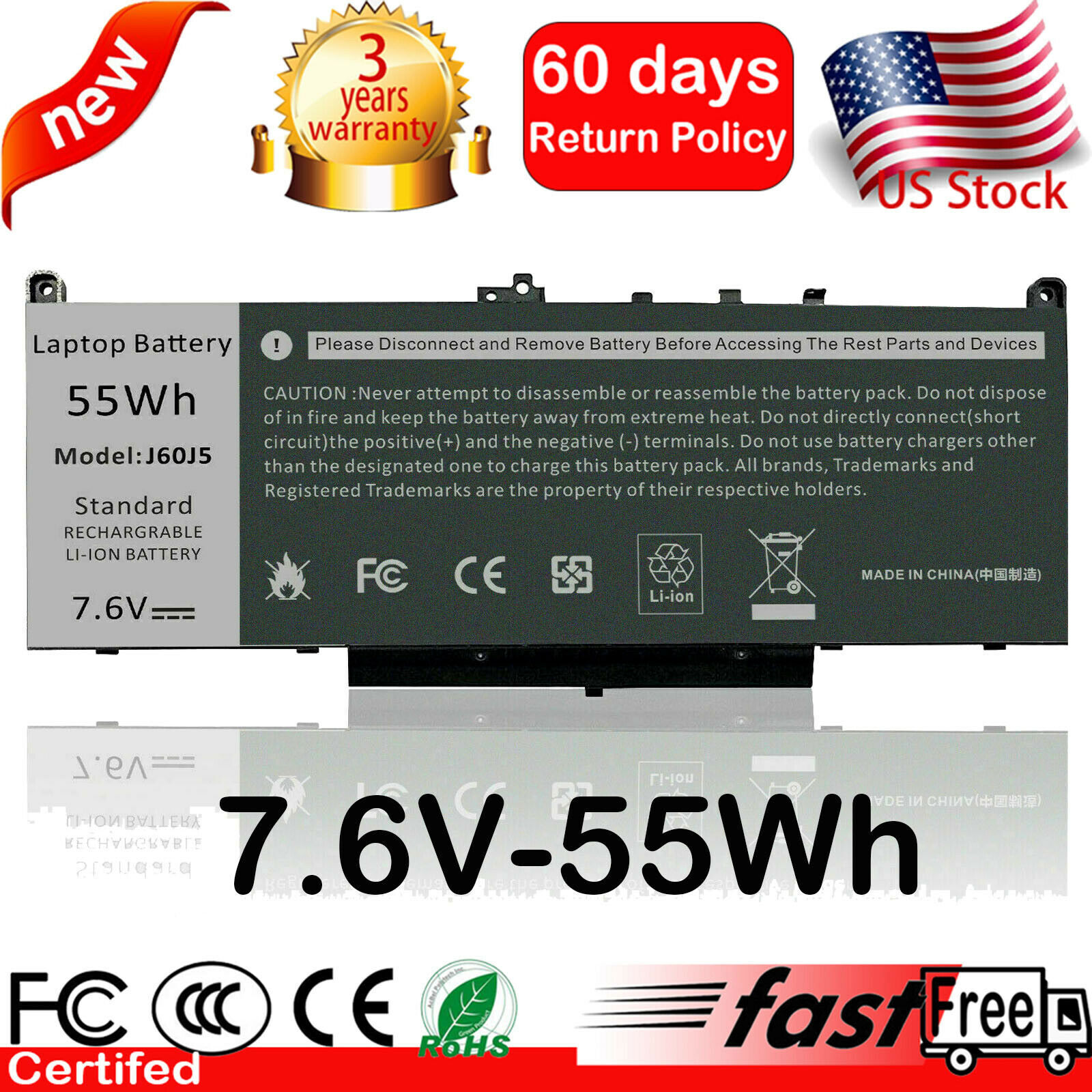 E7470 E7270 J60J5 Battery for Dell Latitude 7470 7270 0MC34Y MC34Y 451 ...