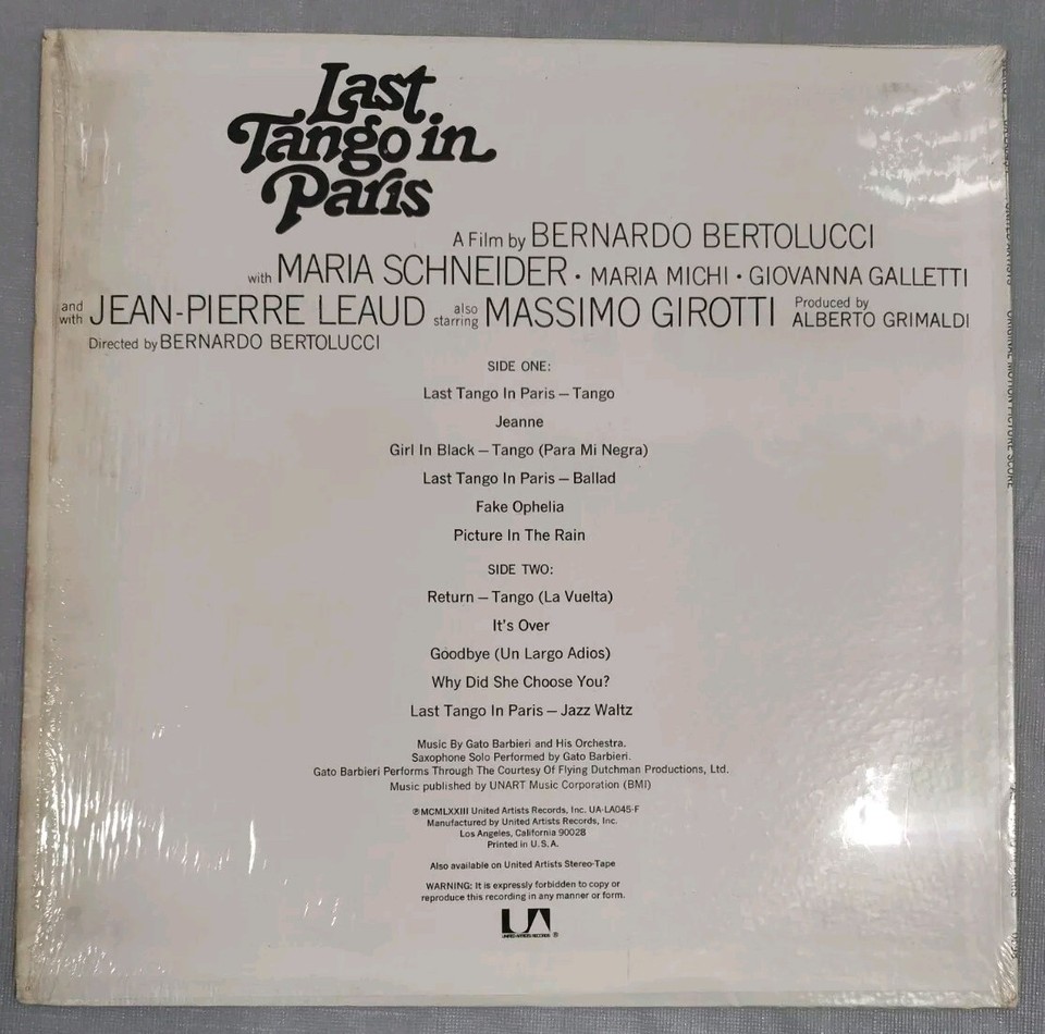 LAST TANGO IN PARIS OST Gato Barbieri UA LP Record Ex/Ex Condition ...