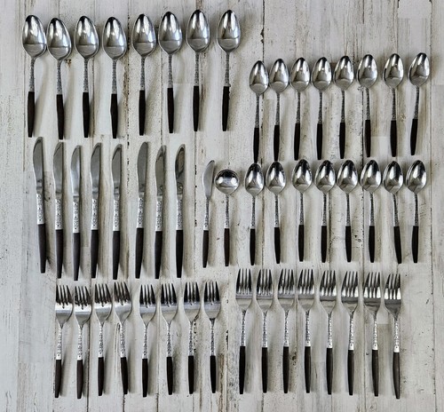 Interpur Stainless Steel Japan Faux Synthetic Wood Handle Flatware 50 ...