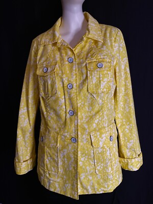 Cabi Women's Button Down Yellow White Floral Long Sleeve Jacket Pockets ...