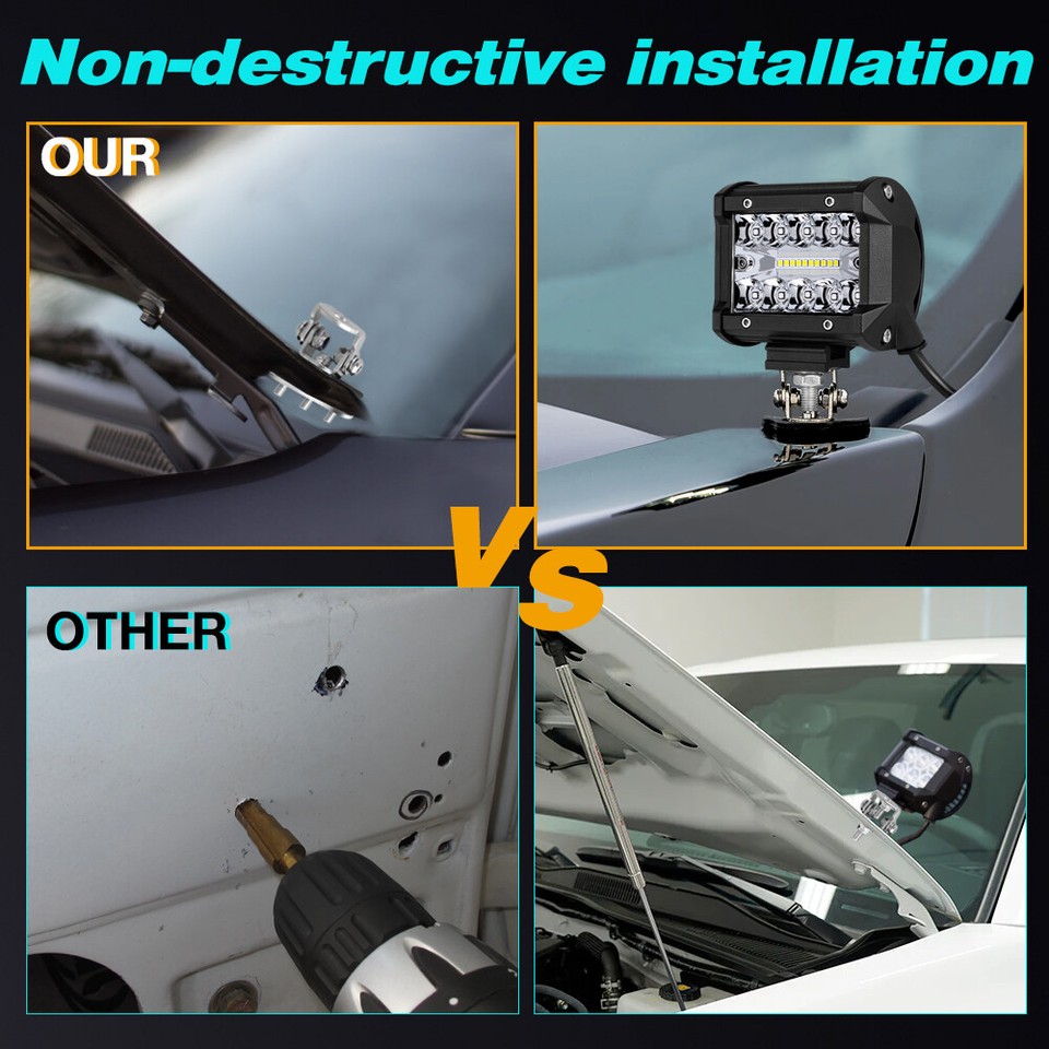 2PCS Hood Clamps Holder Mounting Brackets For LED Light Bar Screw On ...