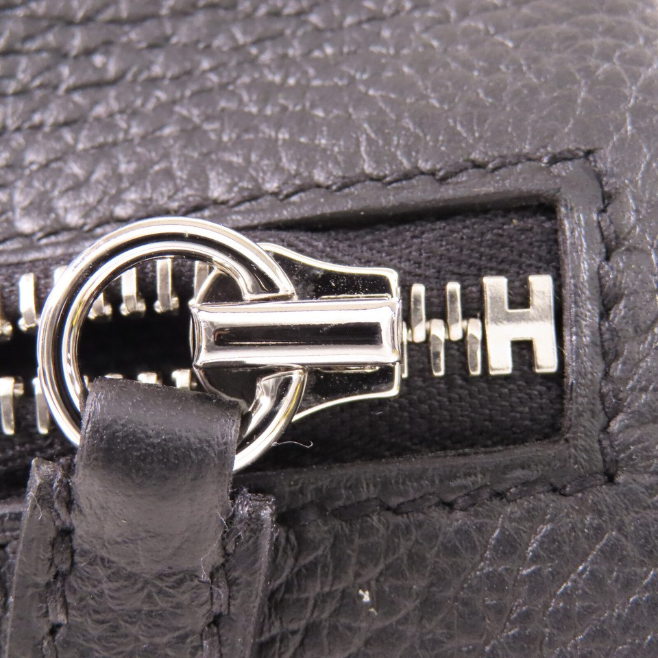 HERMES PHW Long Courrier Bag Shoulder Bag Canvas Togo Leather Noir ...