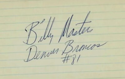 "Denver Broncos" Billy Masters Hand Signed 3X5 Card COA | eBay