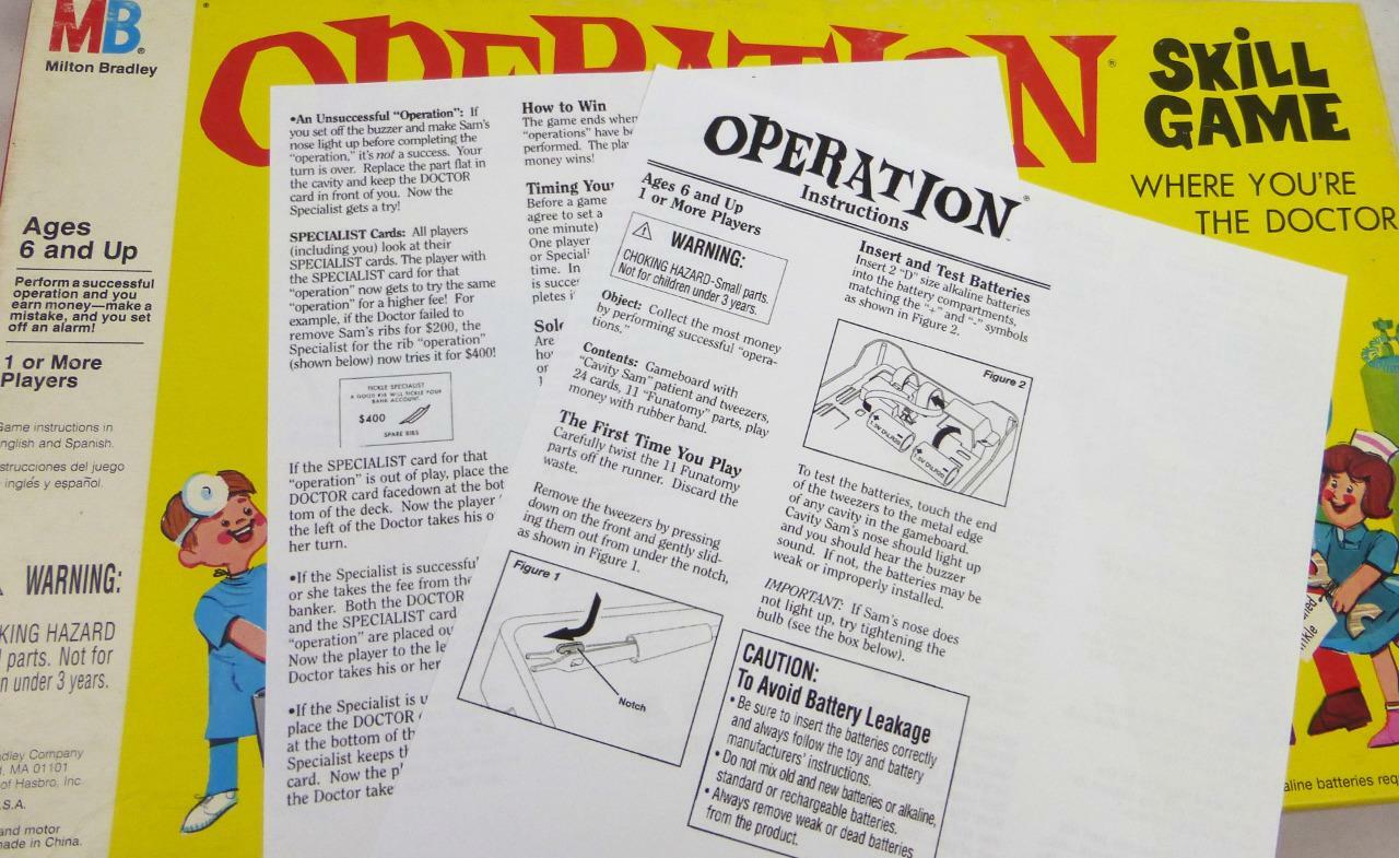 Operation Skill Game Be Doctor Missing 2 Pieces 6+ Years Milton Bradley ...