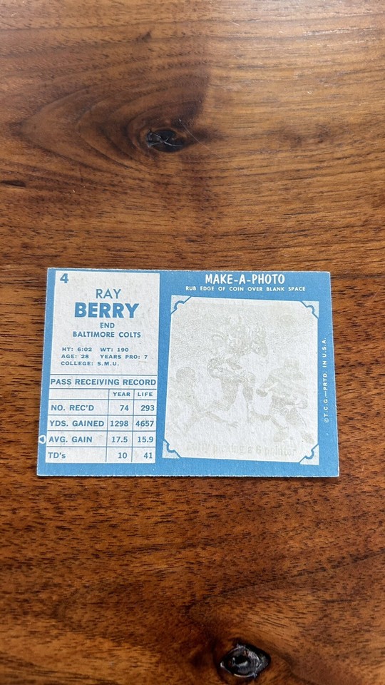 1961 TOPPS RAY BERRY #4 BALTIMORE COLTS. HOF | eBay