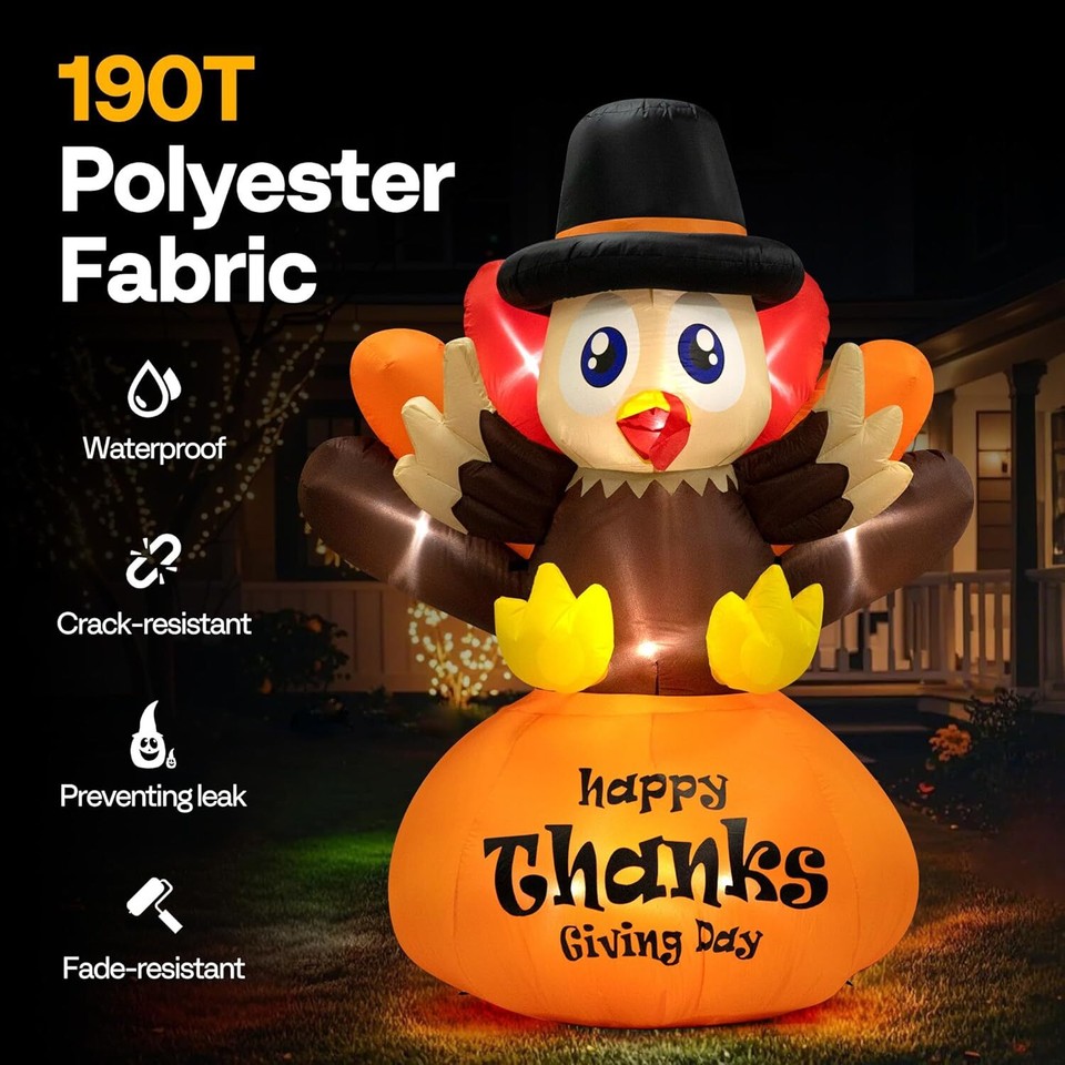 Thanksgiving Inflatable Turkey Blow-up LED Lighted Outdoor Lawn Yard ...