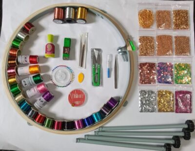 Aari Maggam Work Stand with Wooden Frame, 18 Inch Hoop, Multicolour ...