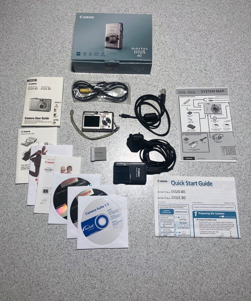 Canon IXUS 40 - 4.0MP Digital Camera - Silver / boxed with accessories ...