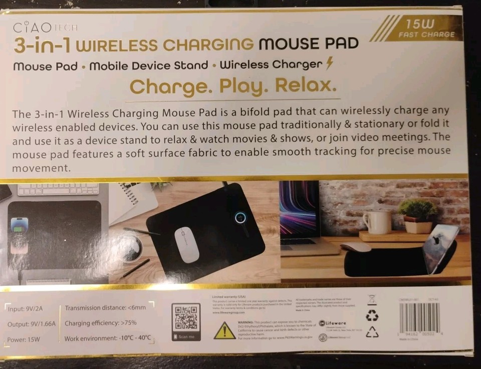 New Ciao Tech 3-1 Wireless Charging Mouse Pad for Desktops and Phone ...