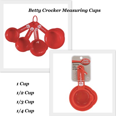 Red Betty Crocker Nesting Measuring Cup Set of 4 for Baking or Cooking ...