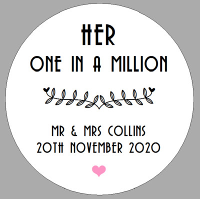 Small Circular Her One in a Million Stickers for Wedding Gift Favours ...