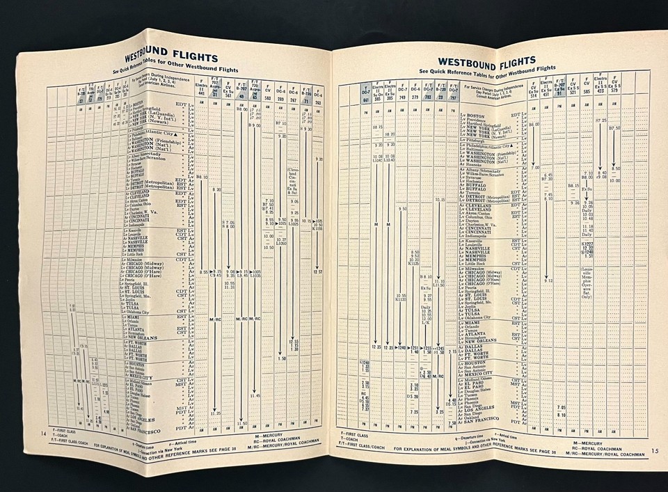 1961 AA American Airlines System Time Tables Flights Schedules Vintage ...