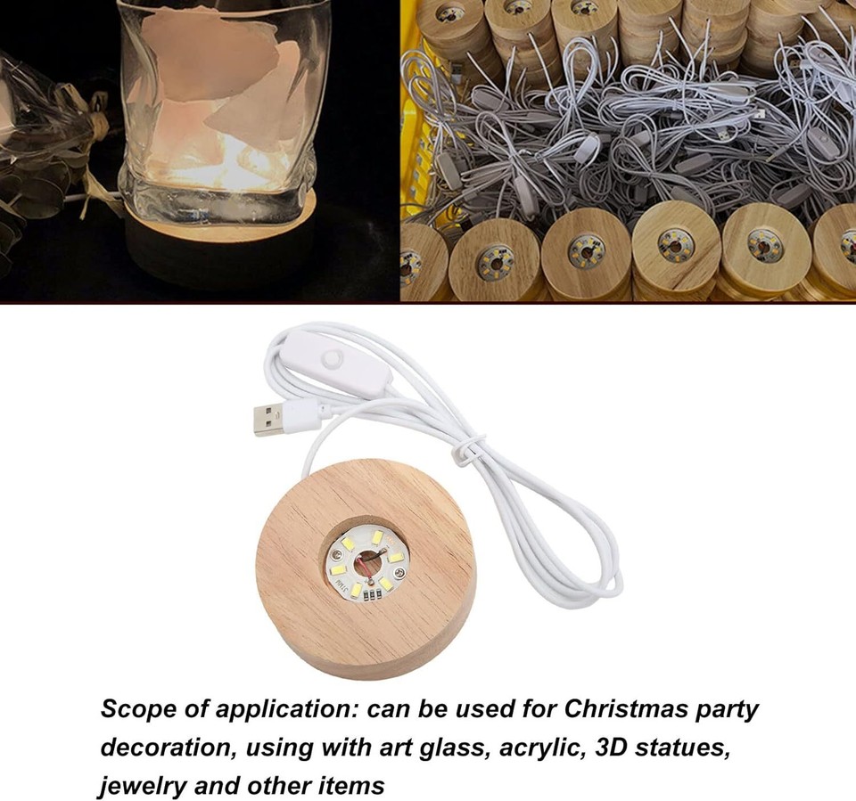 2X Wood LED Light Display Base for Glass Art/Paperweights 6cm Bright ...
