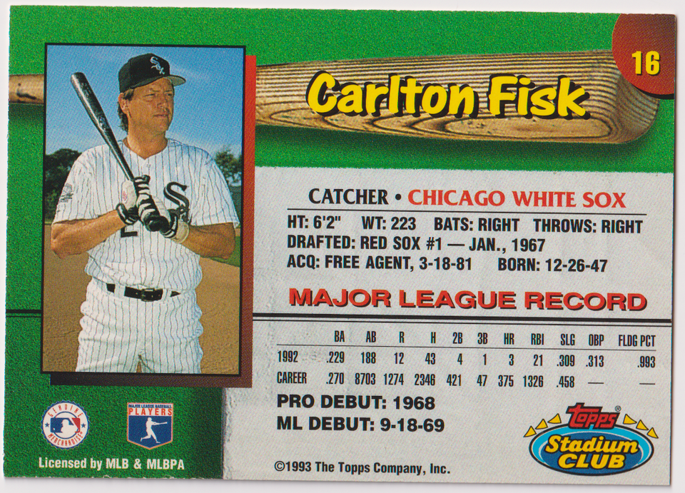 1993 Topps Stadium Club Team #16 Carlton Fisk Chicago White Sox HOF | eBay