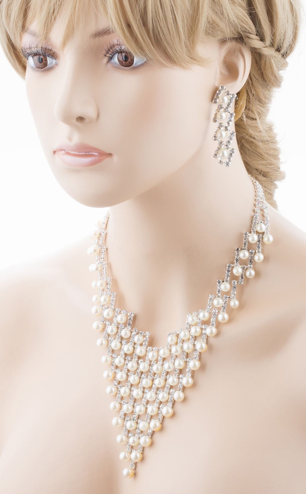 Bridal Wedding Jewelry Crystal Rhinestone Elegant Pearl Drops Necklace J521 SLV | eBay