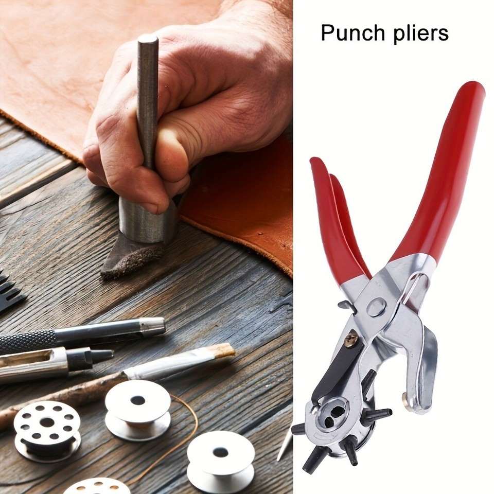 9" Leather Hole Puncher Heavy Duty Hand Pliers Belt Holes 6 Sized ...