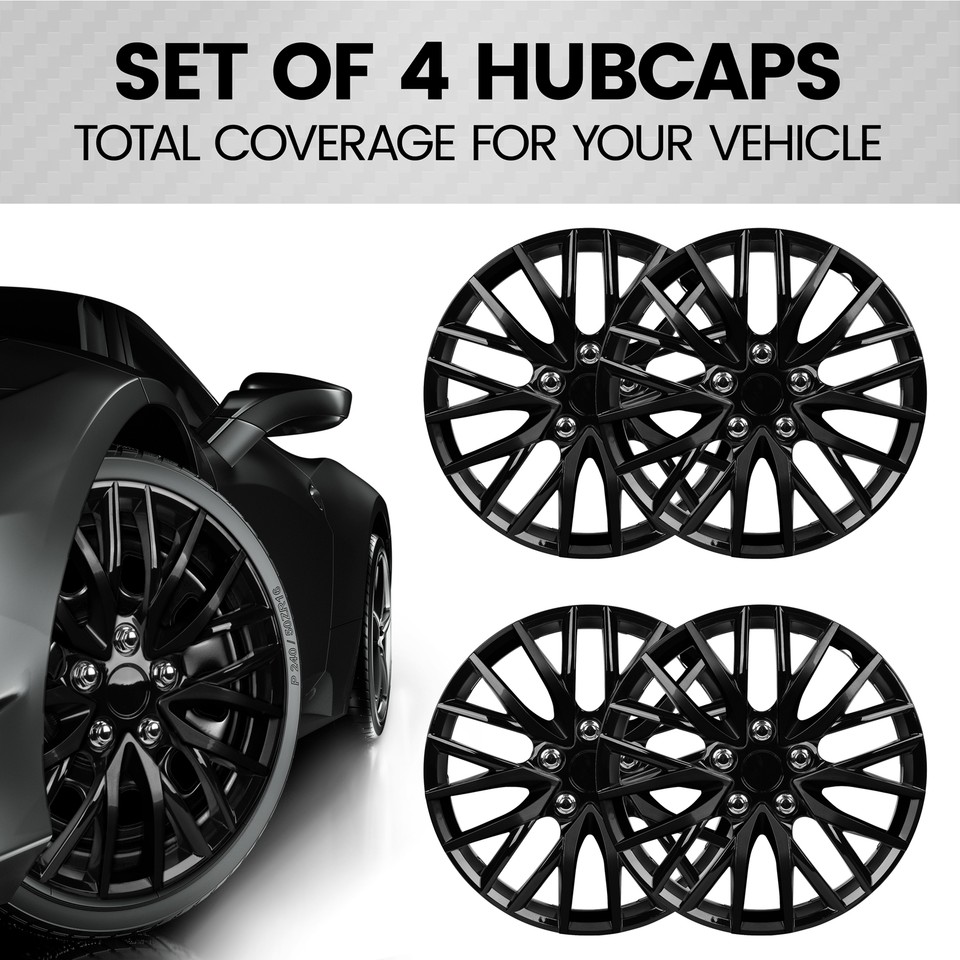 16" Black Hubcaps (4-Pack) - Wheel Covers for Cars SUVs Trucks - Snap ...