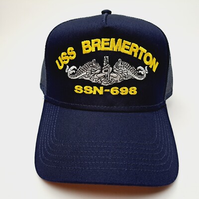 USS Bremerton SSN-698 Mesh Snapback Cap Hat Navy Blue Boat Submarine ...