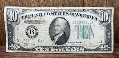 1934-C Ten Dollar Bill $10 Green Seal Federal Reserve Note - Old U.S ...