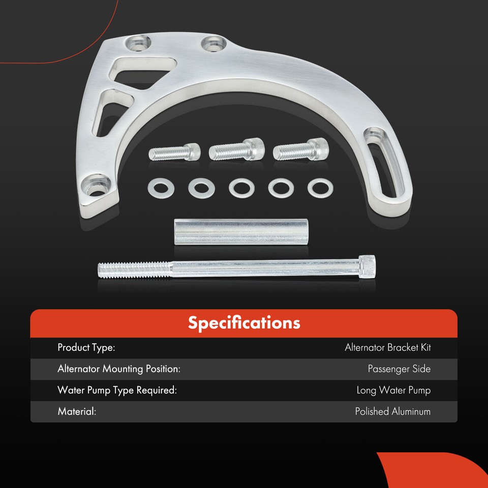 A-Premium 7x Aluminum Polished Alternator Bracket Kit LWP for Chevy 283 ...