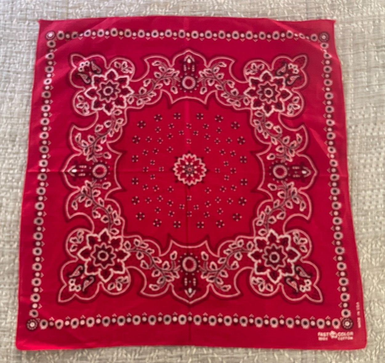 Vintage SELVEDGE Bandana Red Elephant Fast Color 100%… - Gem