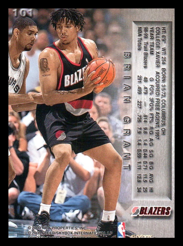 1999-00 Metal #101 Brian Grant NBA Basketball Portland Trail Blazers | eBay
