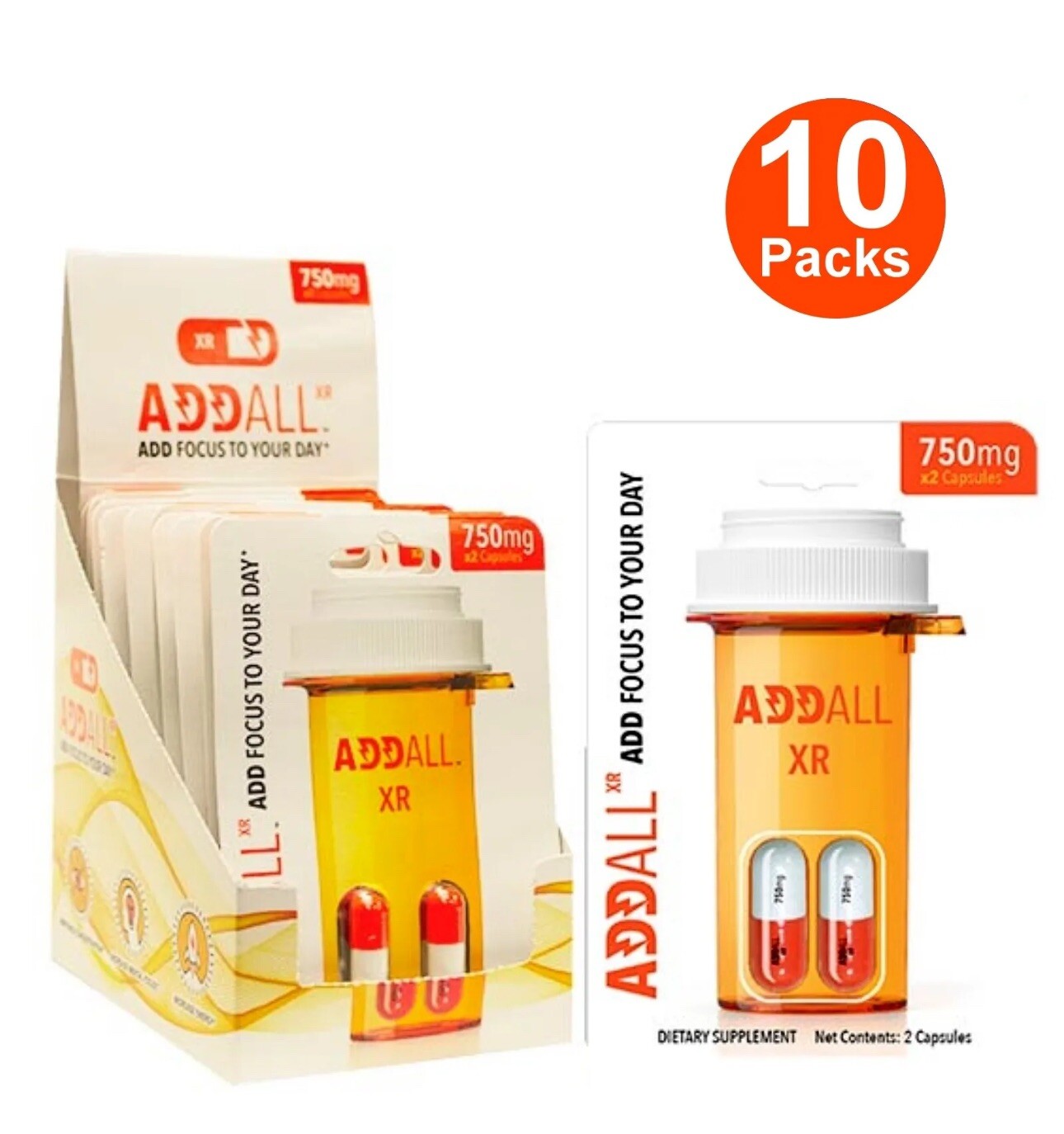 AddAll XR 750mg, Energy Focus Concentration - 10 Packs - 20 Capsules ...