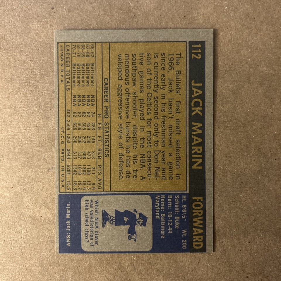 1971-72 Topps Basketball Jack Martin Baltimore Bullets Card #112 | eBay