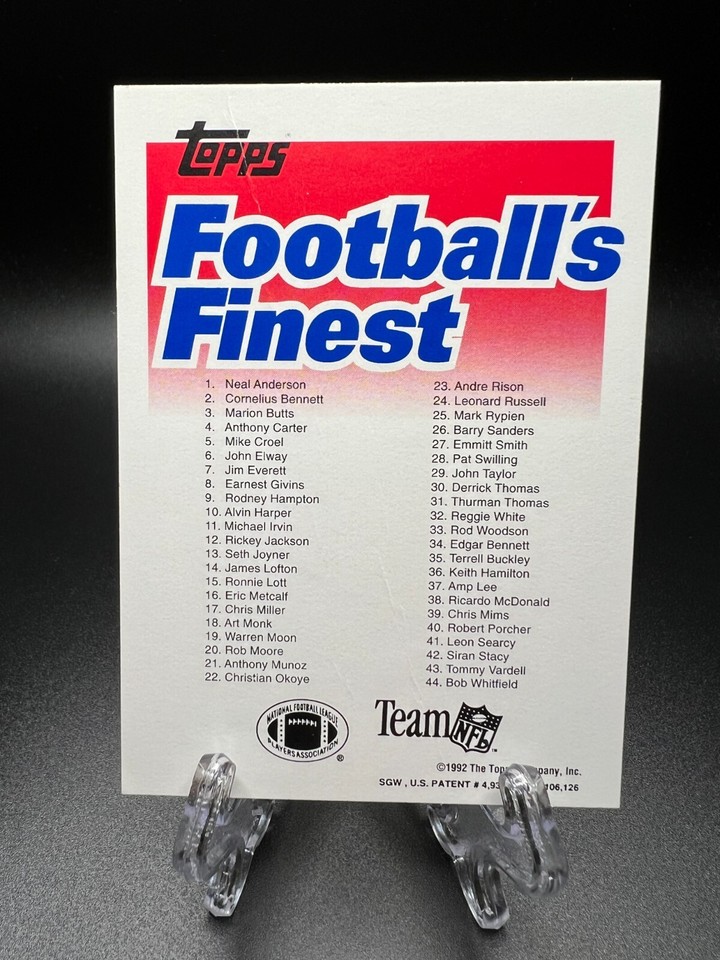 1992 Topps Football's Finest Collector Edition Checklist #NNO | eBay