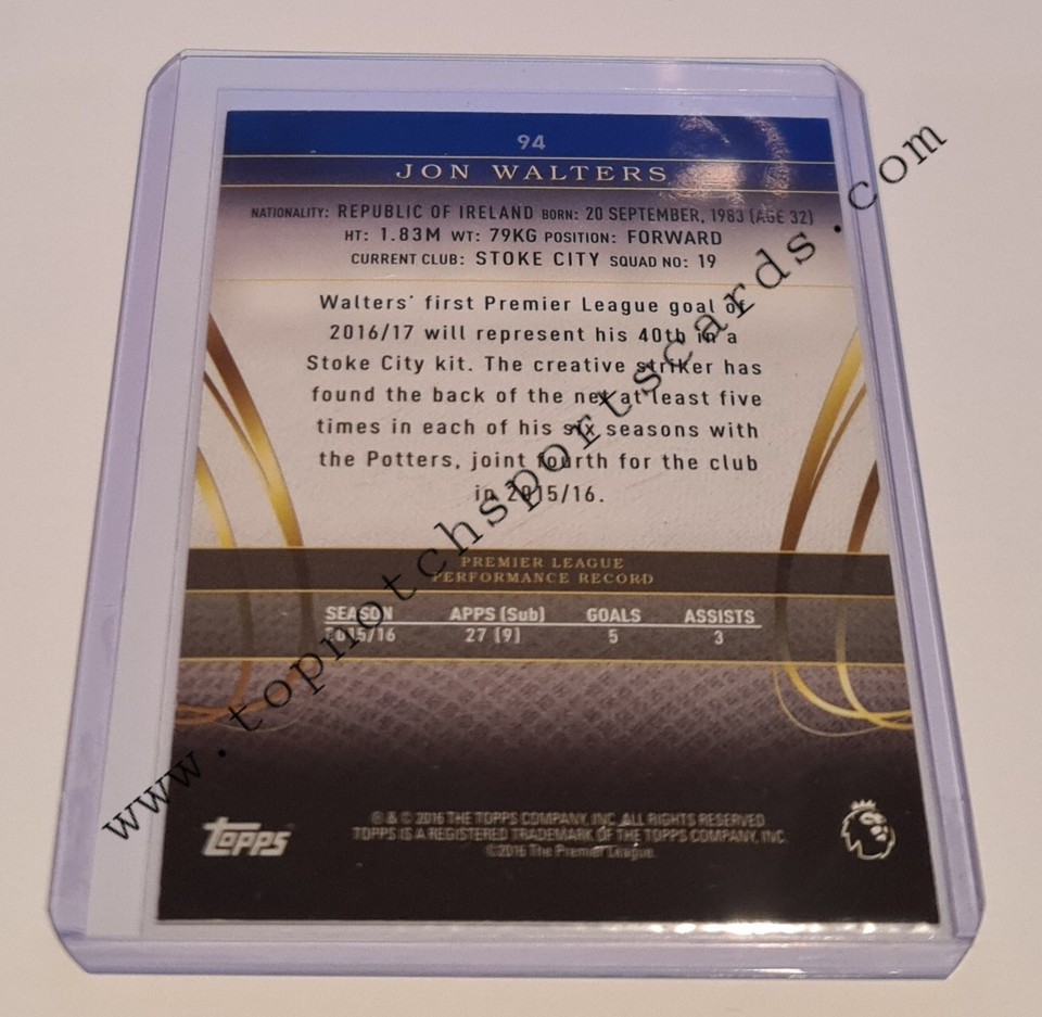 2016 Topps Premier Gold Soccer Silver Parallel Jon Walters 54/99 | eBay