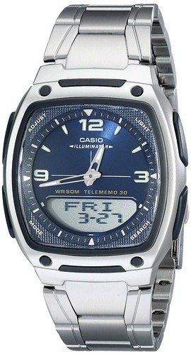 Casio Men's Quartz Telememo 30 Blue Date Dial Silver-Tone 39mm Watch ...