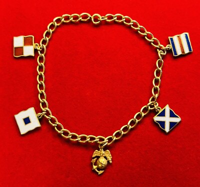 10K Yellow Gold Enamel Marines MCUS Signal Flags Charms Bracelet 6" | eBay