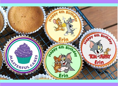 24 PERSONALISED TOM AND JERRY EDIBLE RICE PAPER CUP CAKE TOPPERS | eBay UK