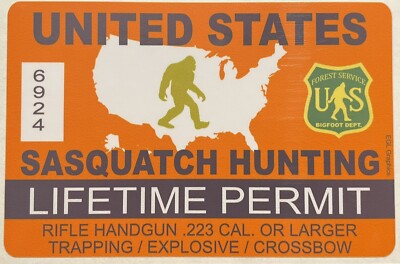 United States Sasquatch Hunting Permit Sticker Die Cut Decal Bigfoot ...