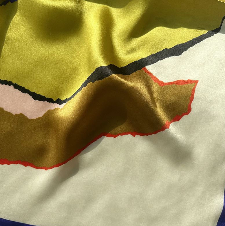 Pure 12 Momme Silk Wrap Scarf Bandanna block-shaped Print Square Shawl ...