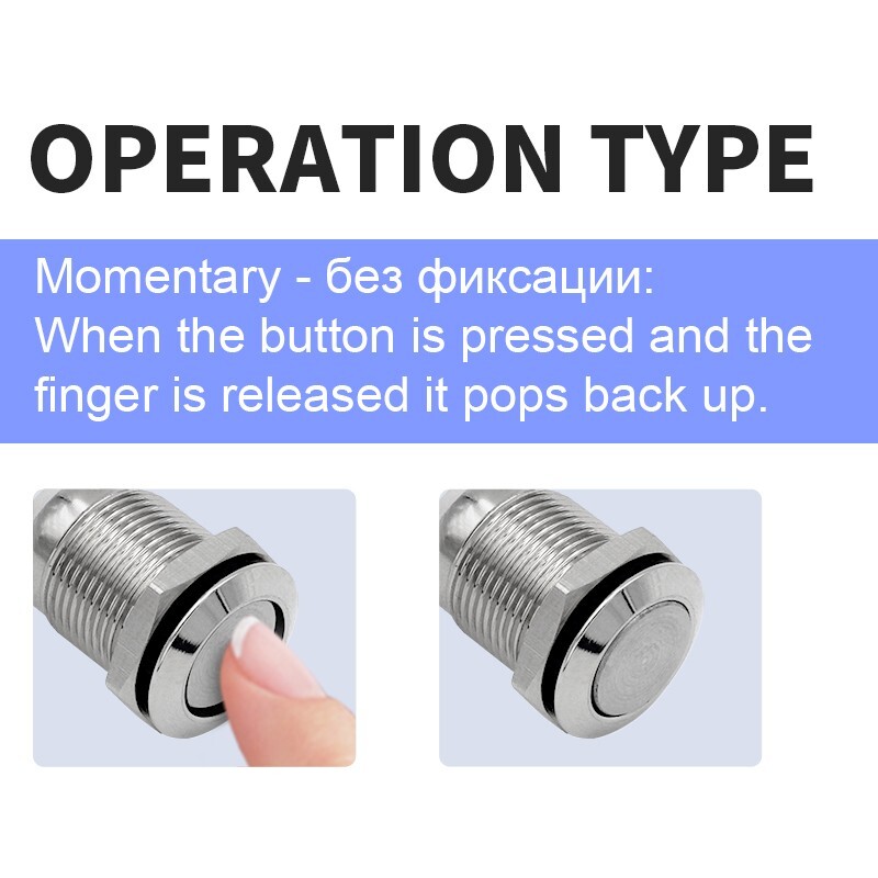 12V 12mm Momentary Push Button Switch Round Metal Waterproof 2 Pin ...