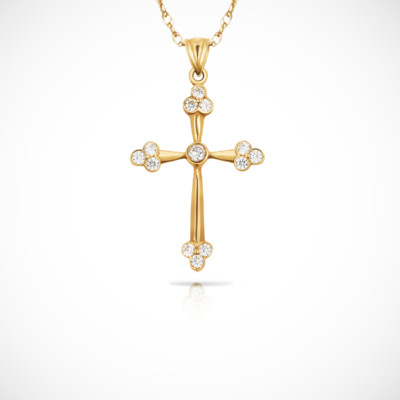 14K Yellow & White Gold Thomas Botonee Cathedral Cross Pendant For ...