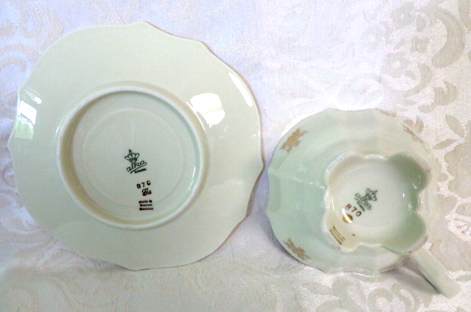 ALKA White and Gold Rose Filigree Wide Mouth Tea Cup & Saucer W ...