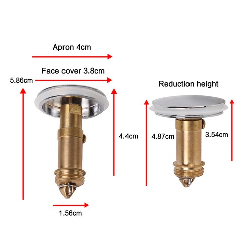 Sink Plug Pop Up Chrome Basin Waste Spring Bolt Easy Push Click Clack ...