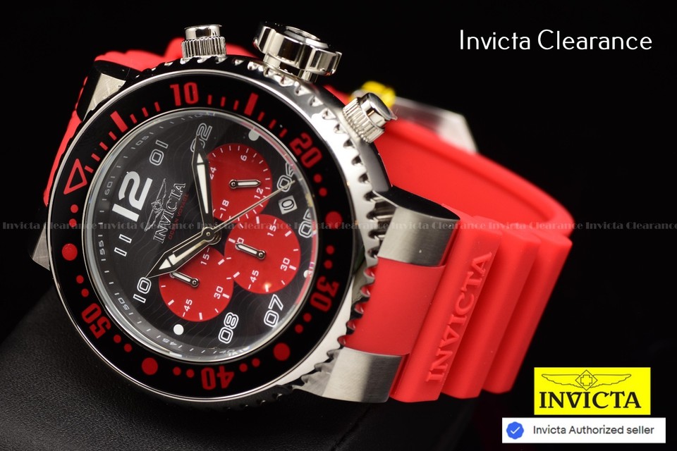 NEW Invicta Pro Diver 52mm GMT Chronograph Red Black Dial Mens Red Tone ...