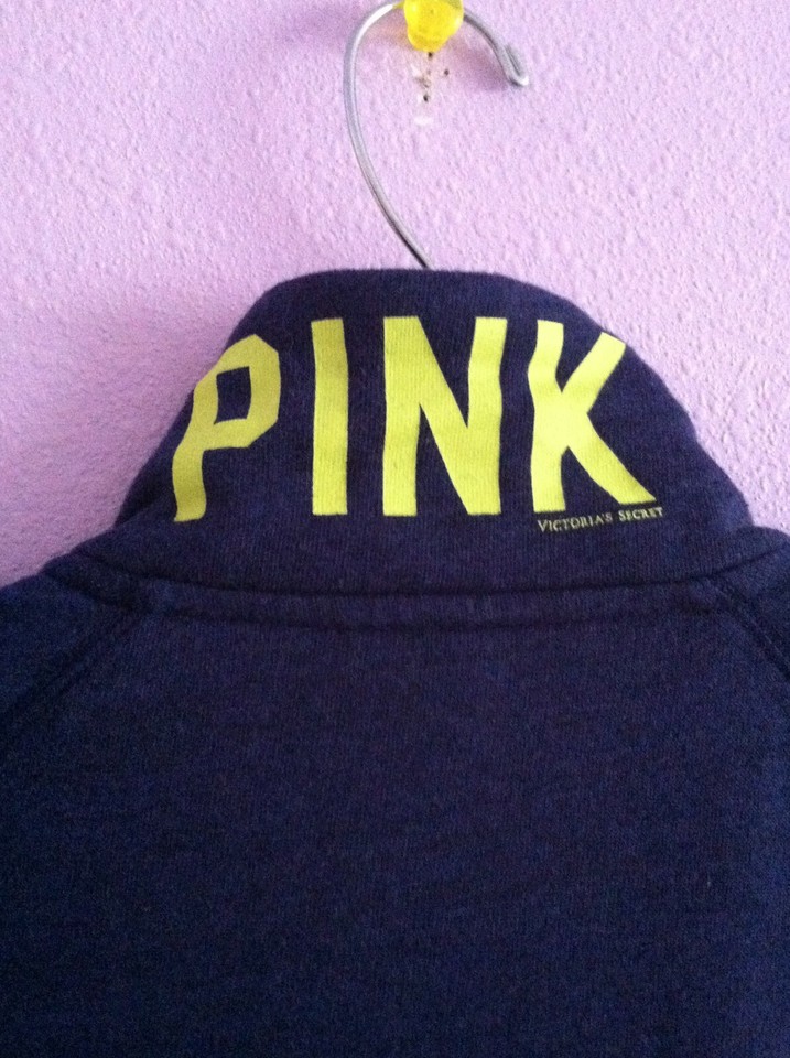Victoria's Secret Jacket Large PINK NEW Blue Zip up Neon Yellow Logo ...