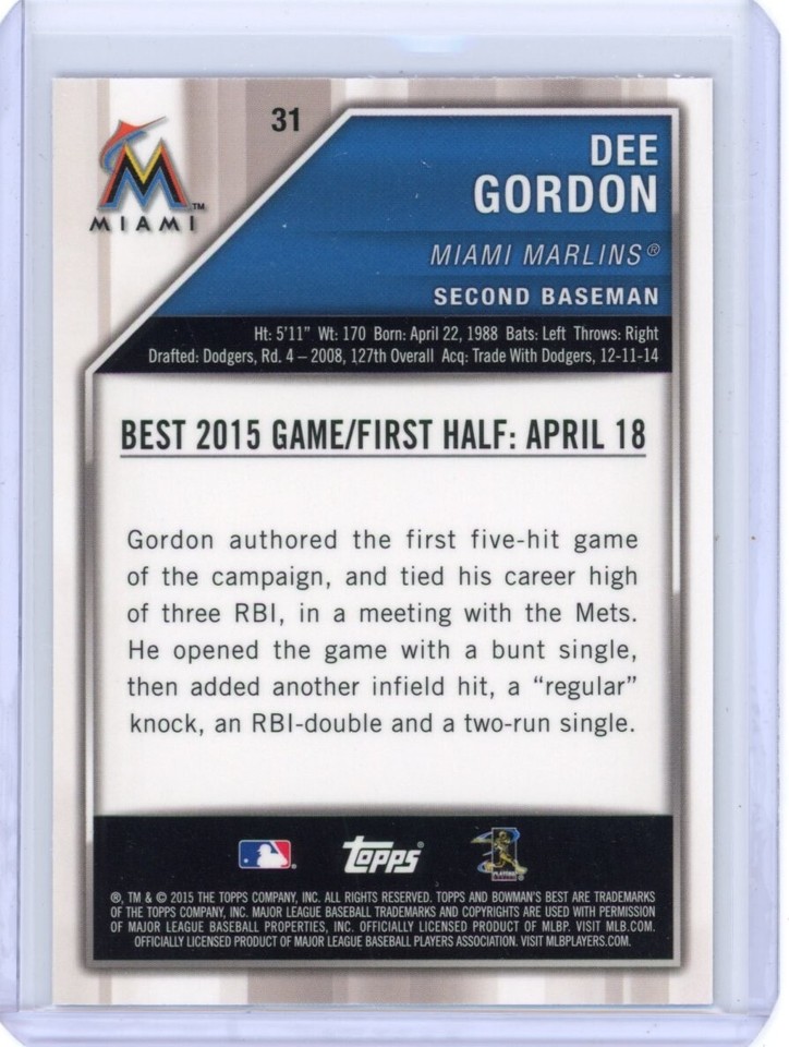 2015 BOWMAN'S BEST DEE GORDON REFRACTOR #31 MIAMI MARLINS | eBay