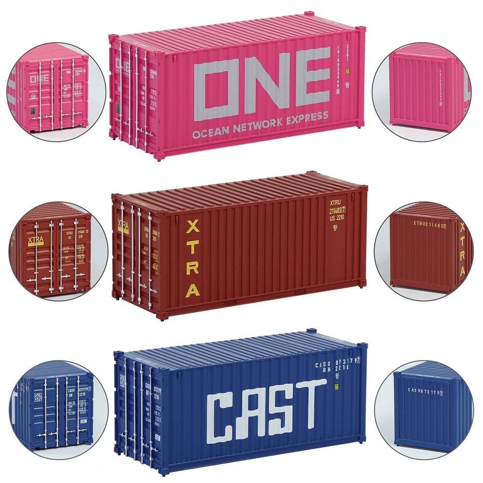 3pcs HO Scale 1:87 20ft Shipping Container 20' Cargo Box Model Railway ...